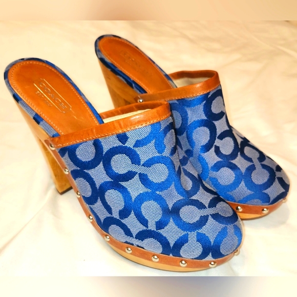 Coach | Shoes | Coach Bacall Wooden Heel Clog With Rivets Blue ...